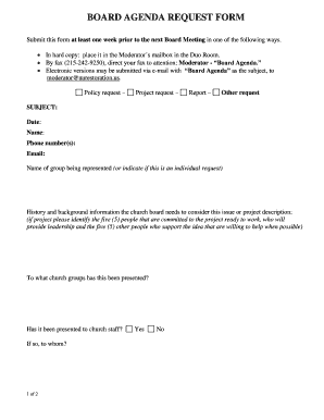 Fillable Online BOARD AGENDA REQUEST FORM - uurestoration.us Fax Email ...