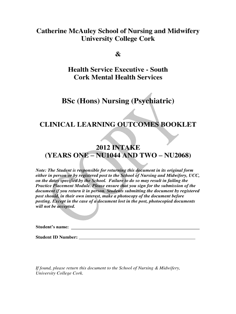 Fillable Online ucc BSc (Hons) Nursing (Psychiatric) - University College Cork Fax Email Print ...