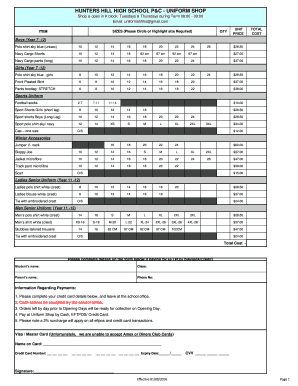 Fillable Online huntershd-h schools nsw edu Price List & Order Form - Hunters Hill High School ...