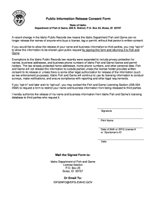 Fillable Online fishgame idaho Idaho Fish and Game Public Information ...