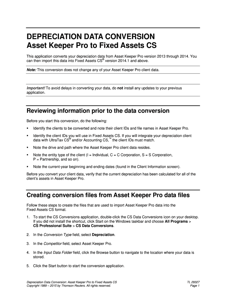 Fillable Online DEPRECIATION DATA CONVERSION Fax Email Print - pdfFiller