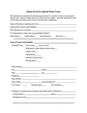 Fillable Online Intake Form for Special Needs Trusts - Boyer & Boyer ...