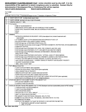 Fillable Online DEVELOPMENT PLAN/PRELIMINARY PLAT review checklist used ...