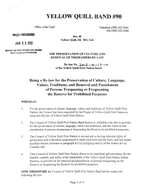 Fillable Online sp fng Yellow Quill First Nation Trespass By-law - sp ...