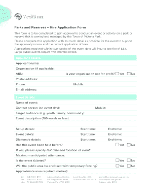 Fillable Online Parks and Reserves Hire Application Form Fax Email Print - pdfFiller