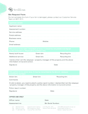 Fillable Online Bin Request Form - victoriapark.wa.gov.au Fax Email ...
