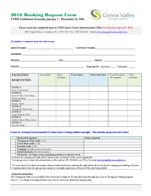 Fillable Online 2016 Booking Request Form - comoxvalleyrd.ca Fax Email ...