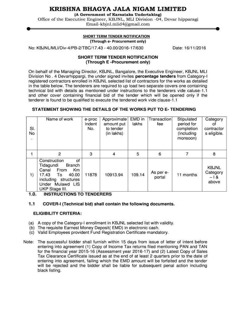 Fillable Online KRISHNA BHAGYA JALA NIGAM LIMITED - kbjnl.com Fax Email Print - pdfFiller