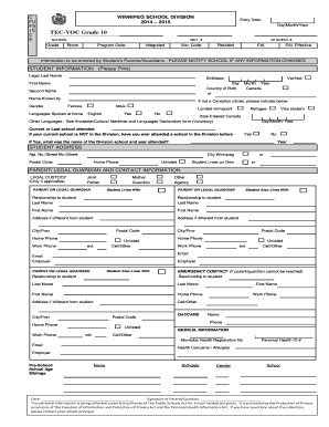 Fillable Online winnipegsd sample Grade 10 Application 2014-2015 PKG ...