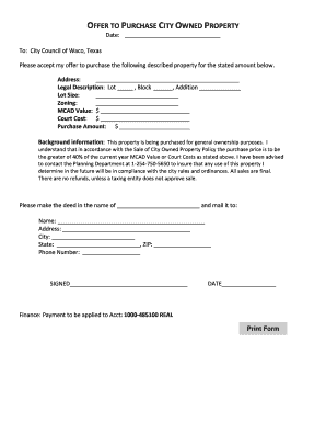 Fillable Online O PURCHASE CITY OWNED PROPERTY Fax Email Print - pdfFiller
