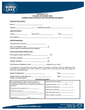 Fillable Online office burnslake SCHEDULE A VILLAGE OF BURNS LAKE ...