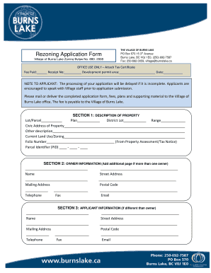 Fillable Online office burnslake THE VILLAGE OF BURNS LAKE Rezoning ...