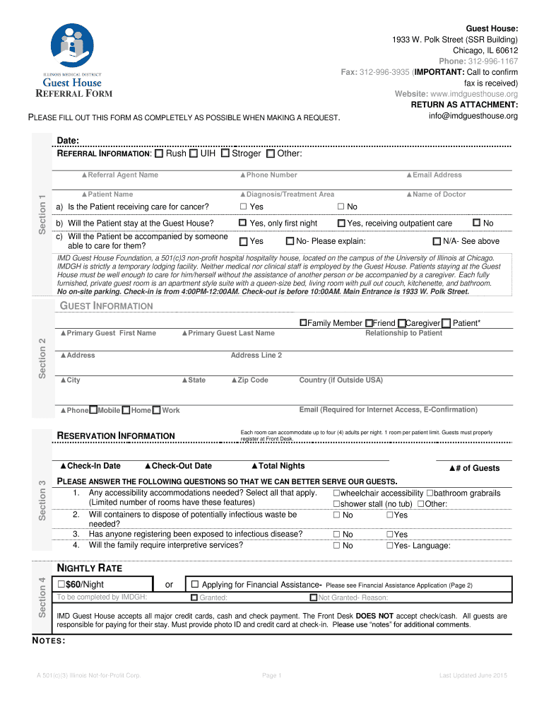 Fillable Online imdguesthouse Referral Form - IMD Guest House Fax Email Print - pdfFiller