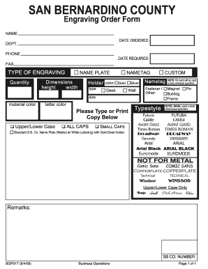 Fillable Online Name Plates Order Form - SB County - Curves Fax Email ...