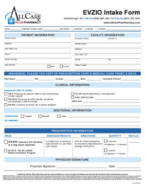 Fillable Online EVZIO Intake Form - AllCare Plus Pharmacy Fax Email ...
