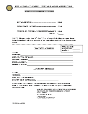 Fillable Online tennessee seed license application - vegetable and/or ...