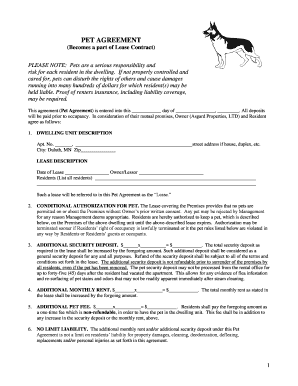 Fillable Online pet agreement - Lake Superior Rents Fax Email Print ...