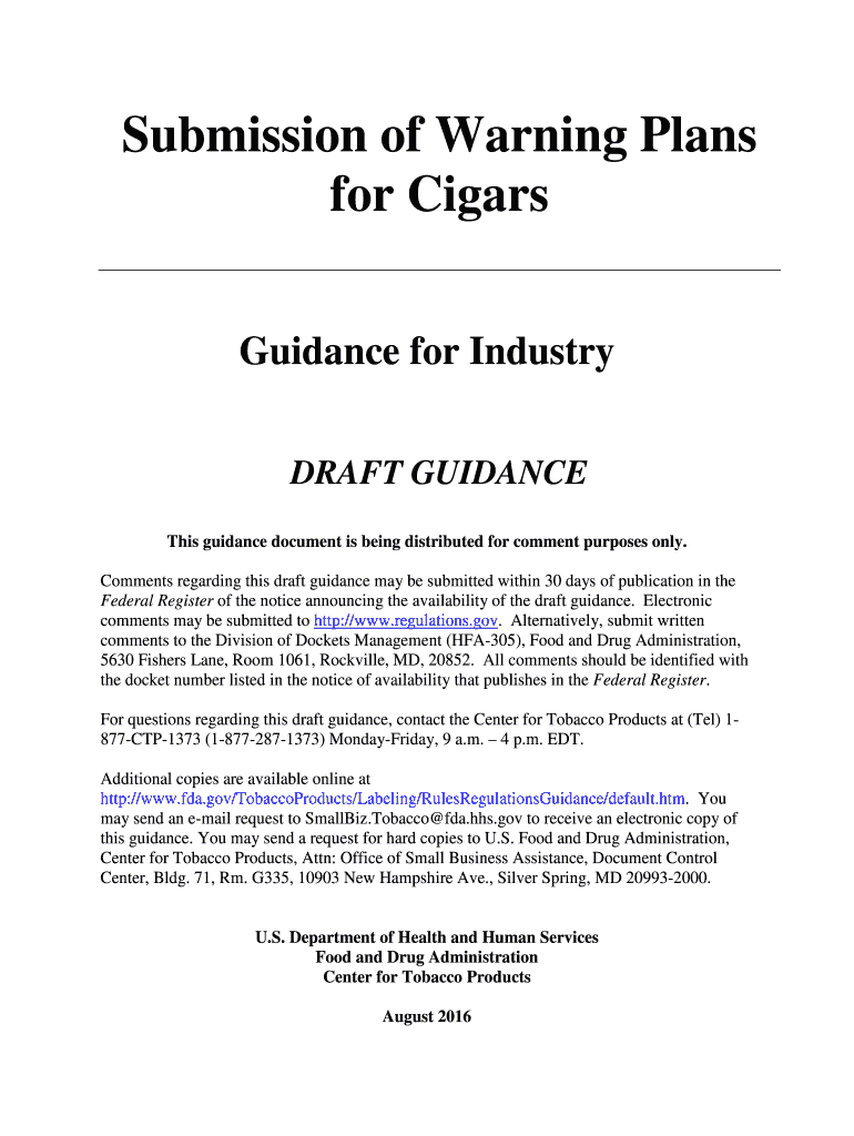 Fillable Online fda Submission of Warning Plans for Cigars: Guidance ...