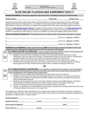 Fillable Online SLHS Online Course Placeholder Agreement Form 2016-17 1 ...