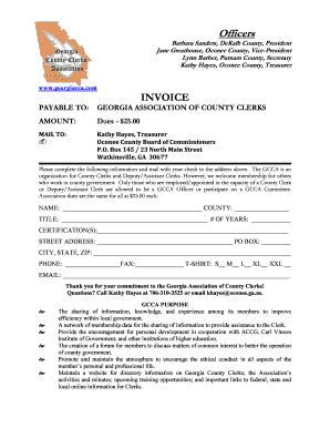 Fillable Online Officers INVOICE - Georgia County Clerks Association ...