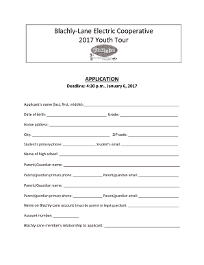 Fillable Online blachlylane Youth Tour application - Blachly-Lane Electric Cooperative Fax Email ...
