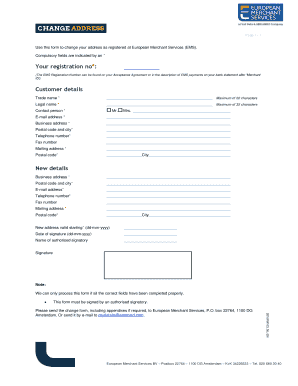 Fillable Online Change of Address - European Merchant Services Fax ...
