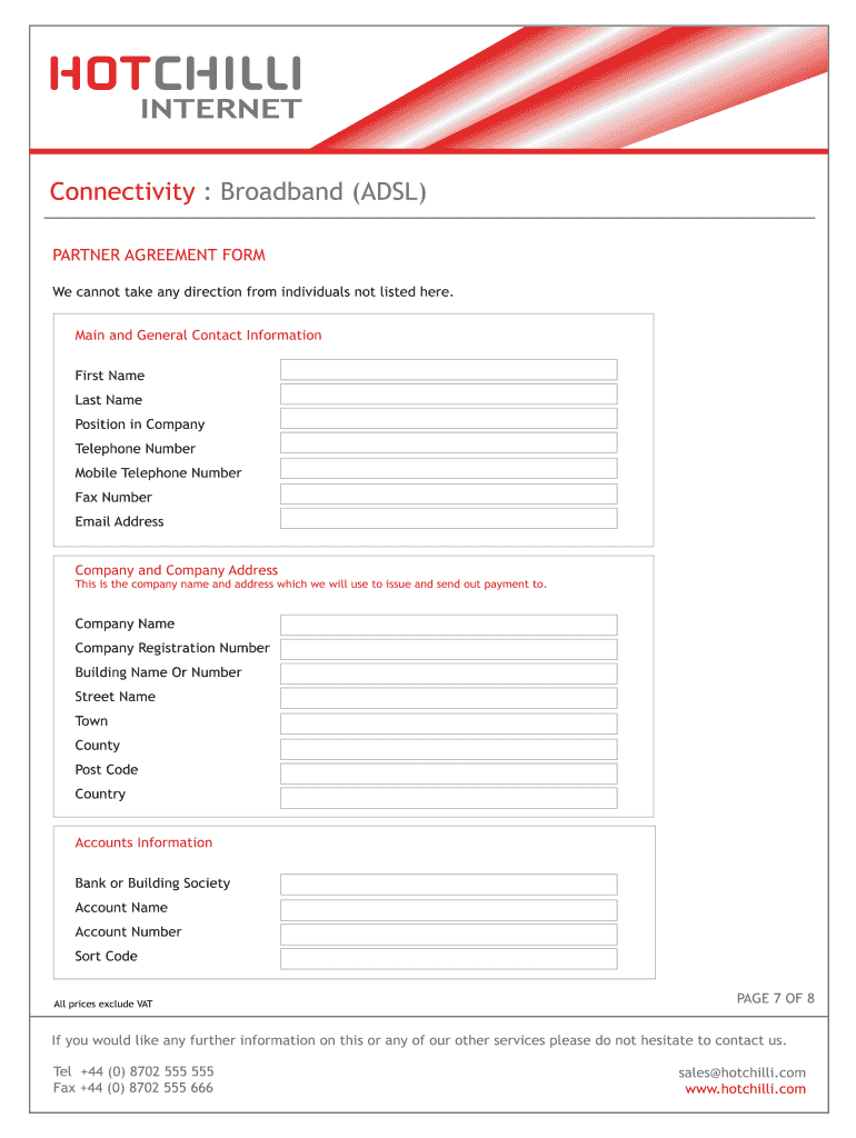Fillable Online Hotchilli Internet Limited. Broadband Partner Agreement Form Fax Email Print ...