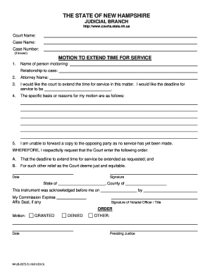 Fillable Online courts state nh Motion to Extend Time for Service - New Hampshire Judicial ...
