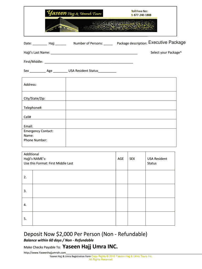 Fillable Online Hajj Registration - Yaseen Hajj Umrah Tour Inc. Fax ...