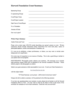 Fillable Online Harvard Foundation Grant Summary Fax Email Print ...