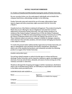 Fillable Online NOTICE/ VOLUNTARY SURRENDER To: Vendors of ... - CSTV.com Fax Email Print ...