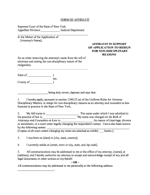 Fillable Online nycourts Affidavit in Support of Application to Resign ...