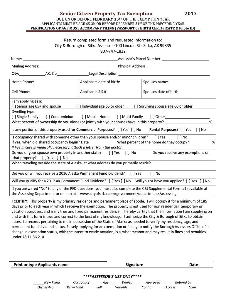 Fillable Online DUE ON OR BEFORE FEBRUARY 15TH OF THE EXEMPTION YEAR Fax Email Print - pdfFiller