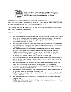 Fillable Online dcgreens 2016 Produce Plus Distributor Agreement - DC ...