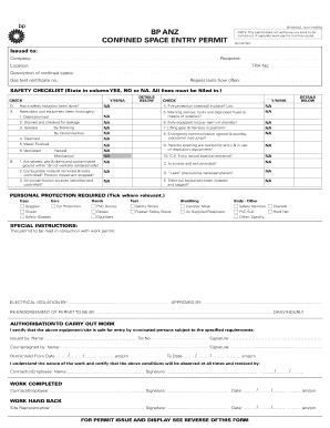 Fillable Online BP ANZ Confined Space Entry Permit - bp.com Fax Email ...