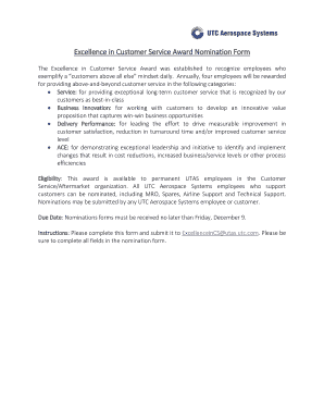 Fillable Online Excellence in Customer Service Award Nomination Form ...