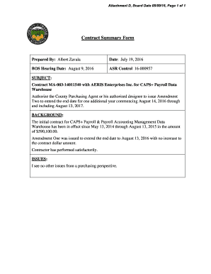 Fillable Online CONTRACT SUMMARY FORM (AERIS) Fax Email Print - pdfFiller