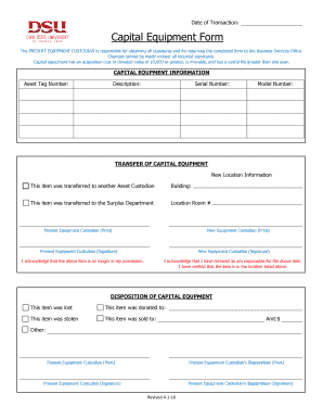 Fillable Online employees dixie Capital Equipment Form - employees ...