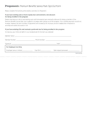 Fillable Online proponentfcu Premium Benefits Service Pack Opt-Out Form ...