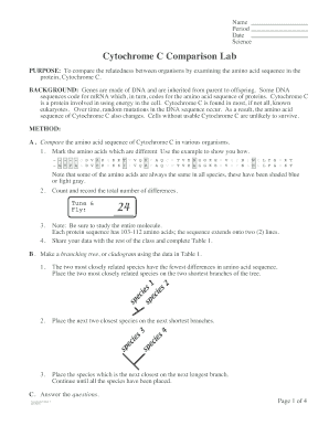 Cytochrome C Comparison Lab Answer Key - Fill Online, Printable ...