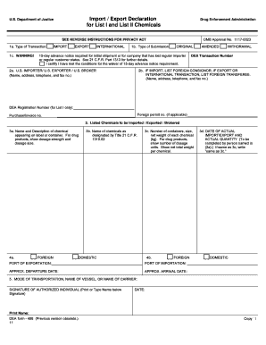 Fillable Online deadiversion usdoj DEA Form 486 - Import / Export ...