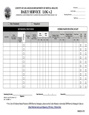 Fillable Online dmh lacounty DAILY SERVICE LOG v.2 - Los Angeles County ...