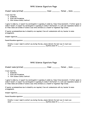 Fillable Online WHS Science Signature Page WHS Science Signature Page ...