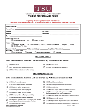 Fillable Online tsu Reporting of vendor performance is mandated by Fax ...