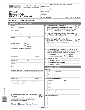 Fillable Online health qld gov MASS 26 Request for Trial MASS Stock Equipment. MASS 26 Request ...