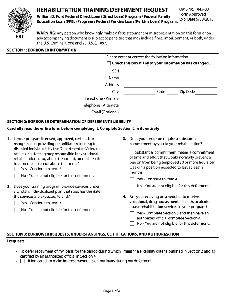 Fillable Online Rehabilitation Training Deferment Request - ACS Fax ...