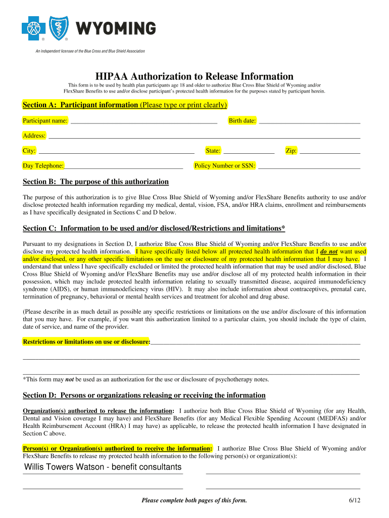 Fillable Online webt Authorization to Release Information Form 12.1.14 ...