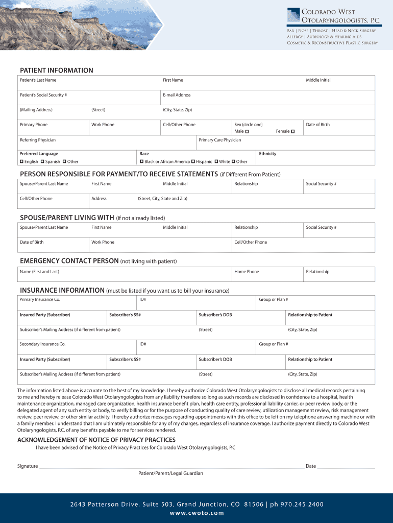Fillable Online Ear Nose Throat Head & Neck Surgery Fax Email Print - pdfFiller