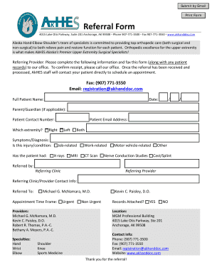 Fillable Online Referral Form - Alaska Hand - Elbow Fax Email Print - pdfFiller