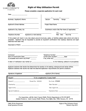 Fillable Online lakecountyfl Right-of-Way Utilization Permit Fax Email ...